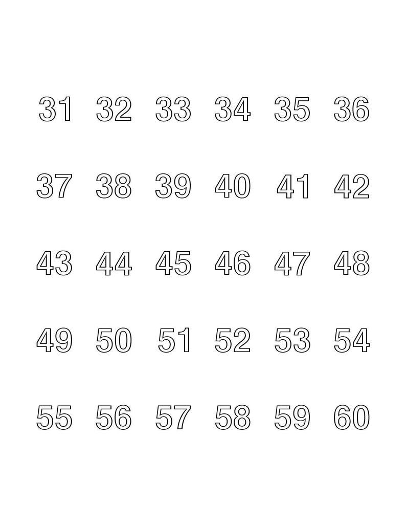 31-60 Numbers PDF 31 Pages With Each Number and a One With All Numbers ...