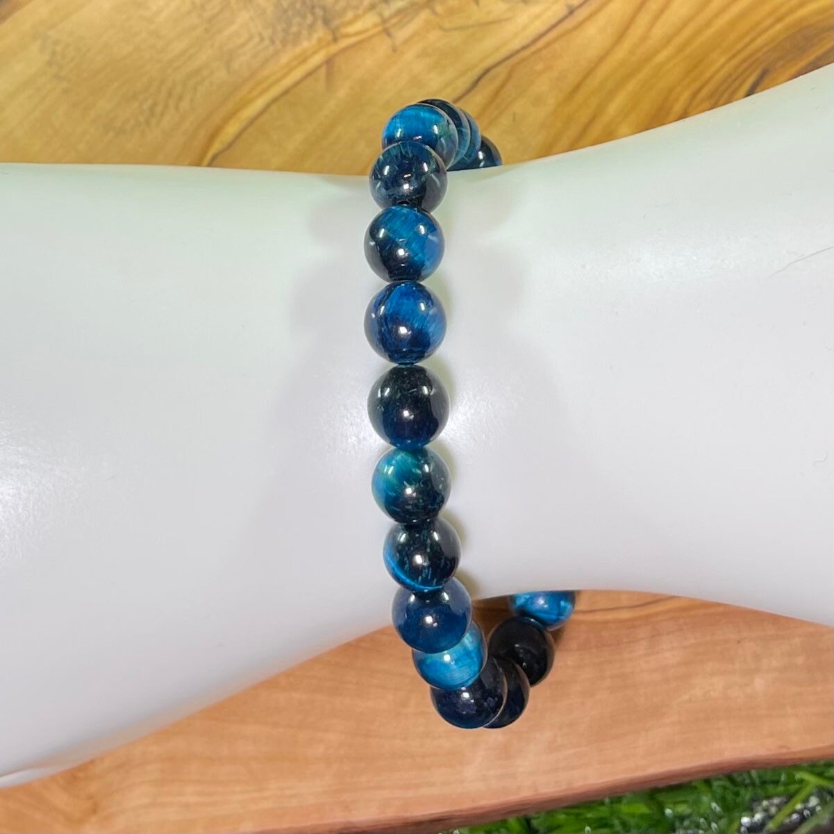 Rare Lazuline Blue Tiger’s Eye Hawk's Eye Crystal Stone 8mm Stretch ...