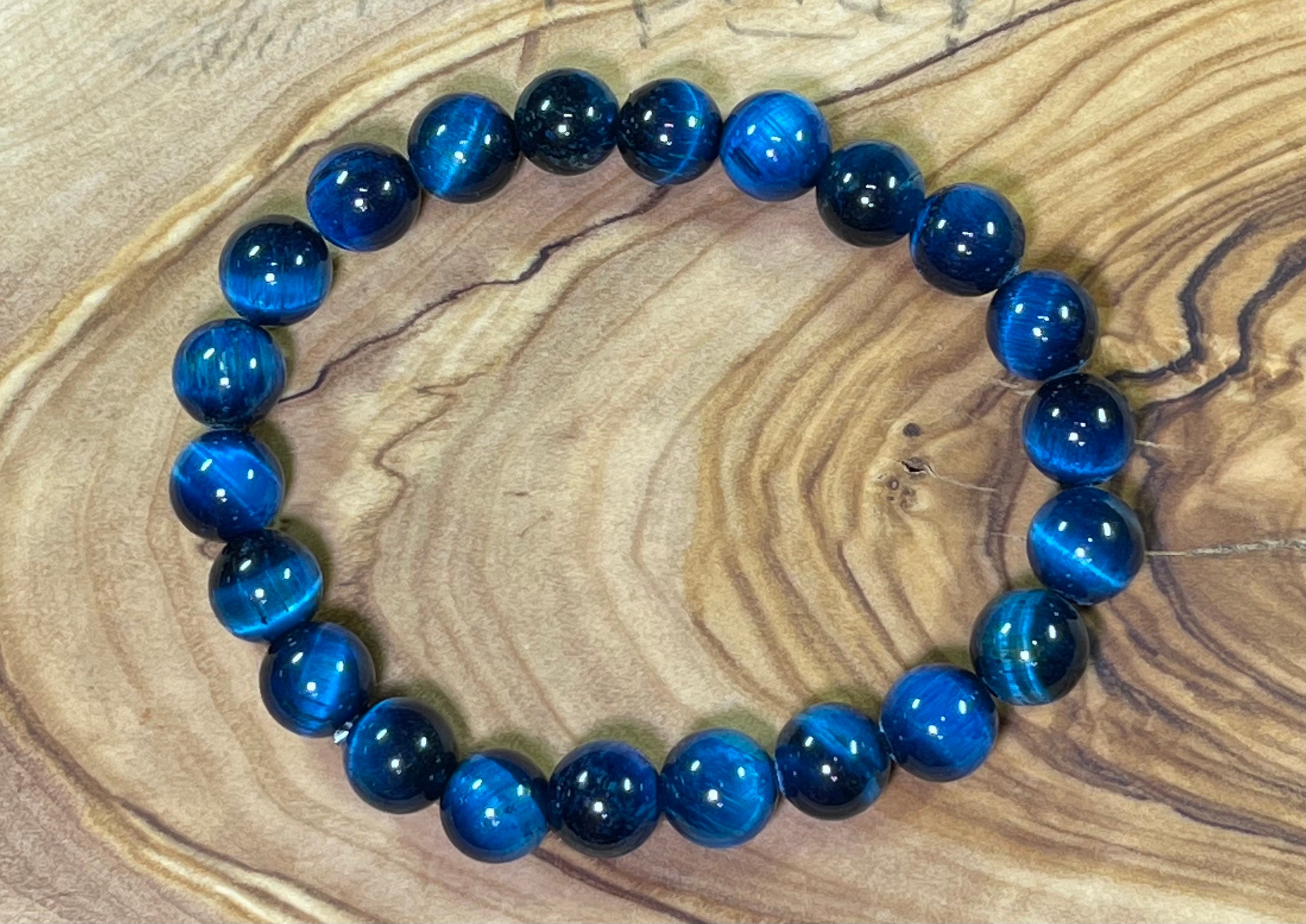 Rare Lazuline Blue Tiger’s Eye Hawk's Eye Crystal Stone 8mm Stretch ...