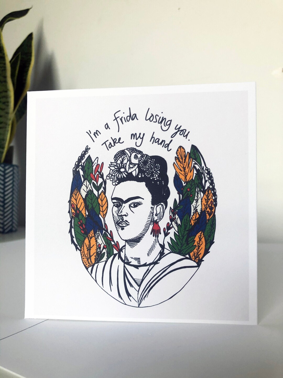 Valentines Day Card, Handmade Love Card - Frida Kahlo Drawing Print 5.5 ...