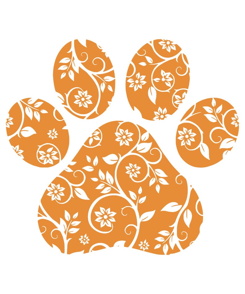 Orange Paw Print Png, Orange Floral Dog Paw, Orange Paw, Floral Paw ...