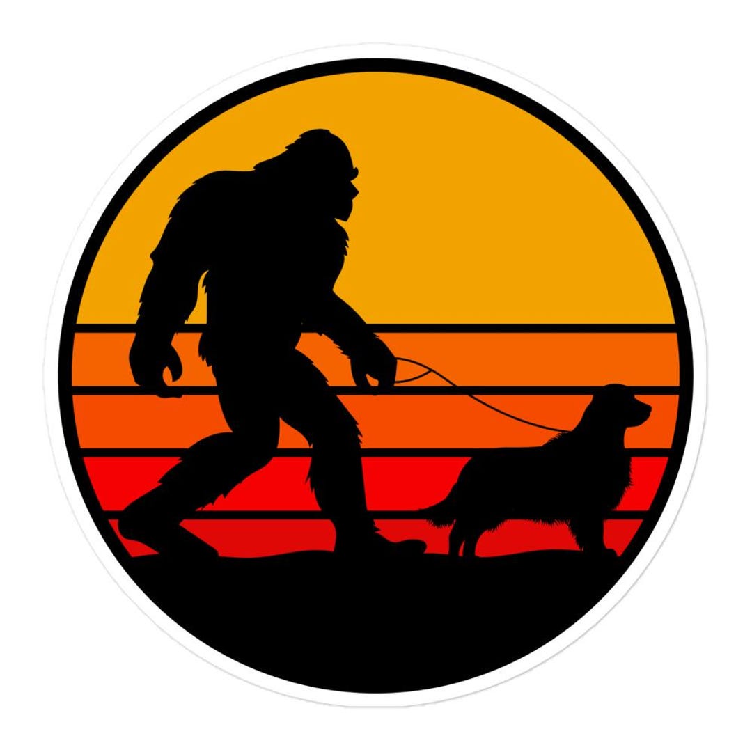 Retro Sunset Bigfoot Walking Golden Retriever, Golden Retriever ...