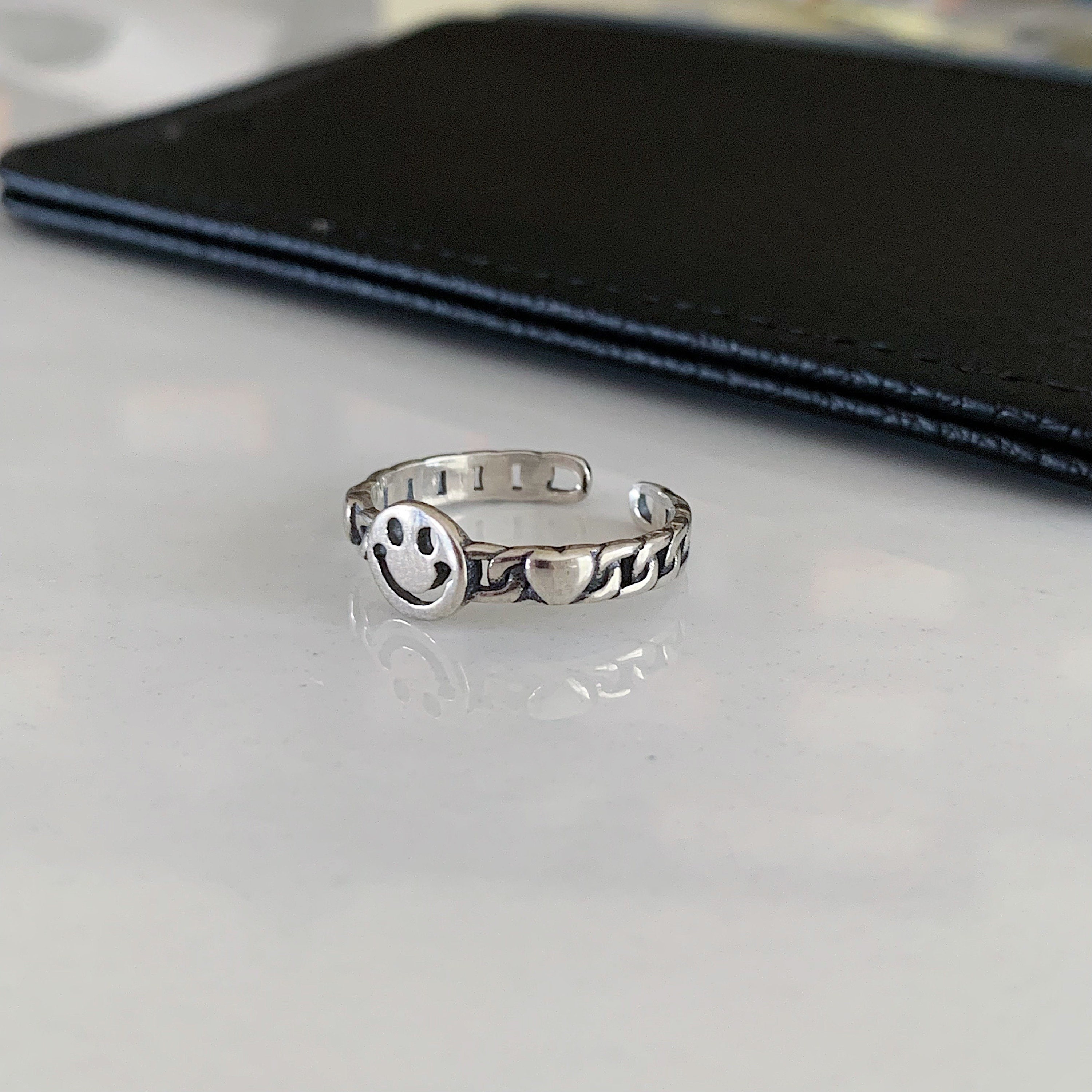 Smiley Face Ring, Silver Smile Face Ring, Happy Face Ring, Adjustable ...