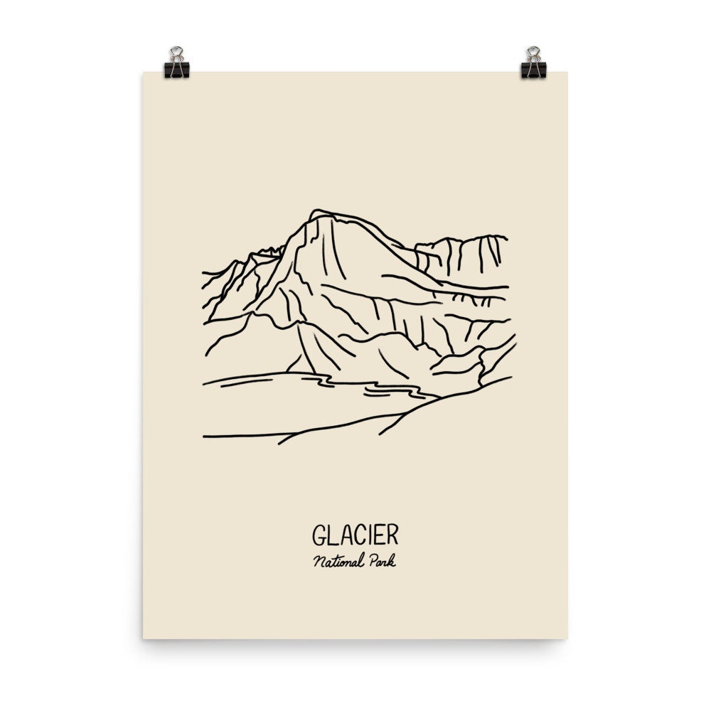 Glacier National Park Minimalist Line Drawing, Wall Art Poster - Etsy