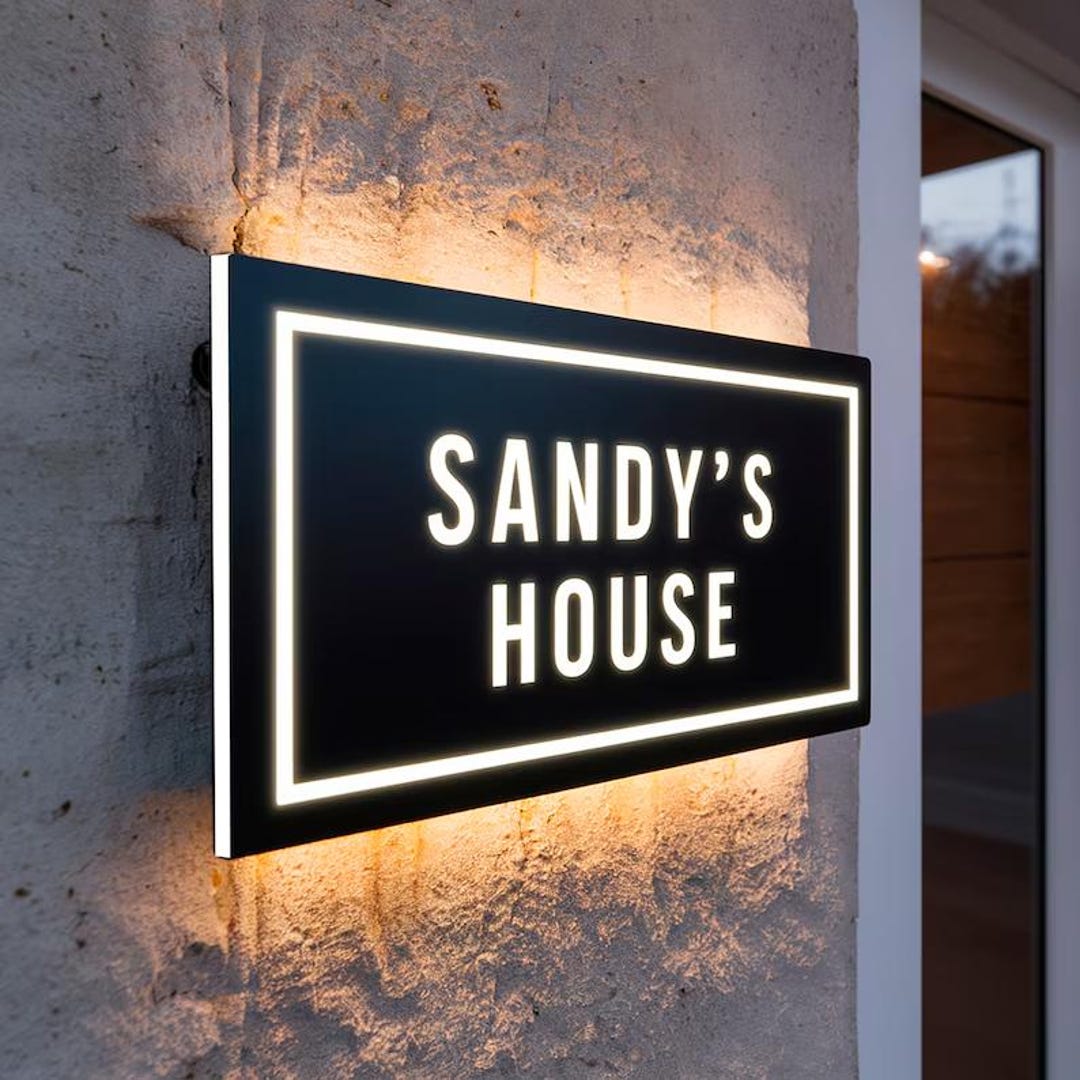 LED Backlit House Number Sign Modern Illuminated Address Plaque ...