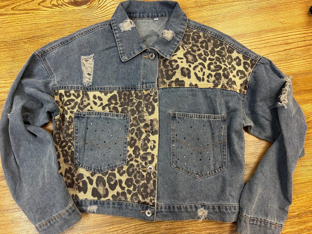 Leopard Print Jacket, Jean Jacket, Leaopard Rhinestone, Custom Jacket ...