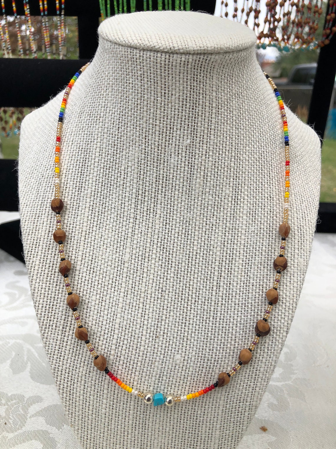 Navajo Cedar Bead Necklace With Turquoise Multiple Color Etsy