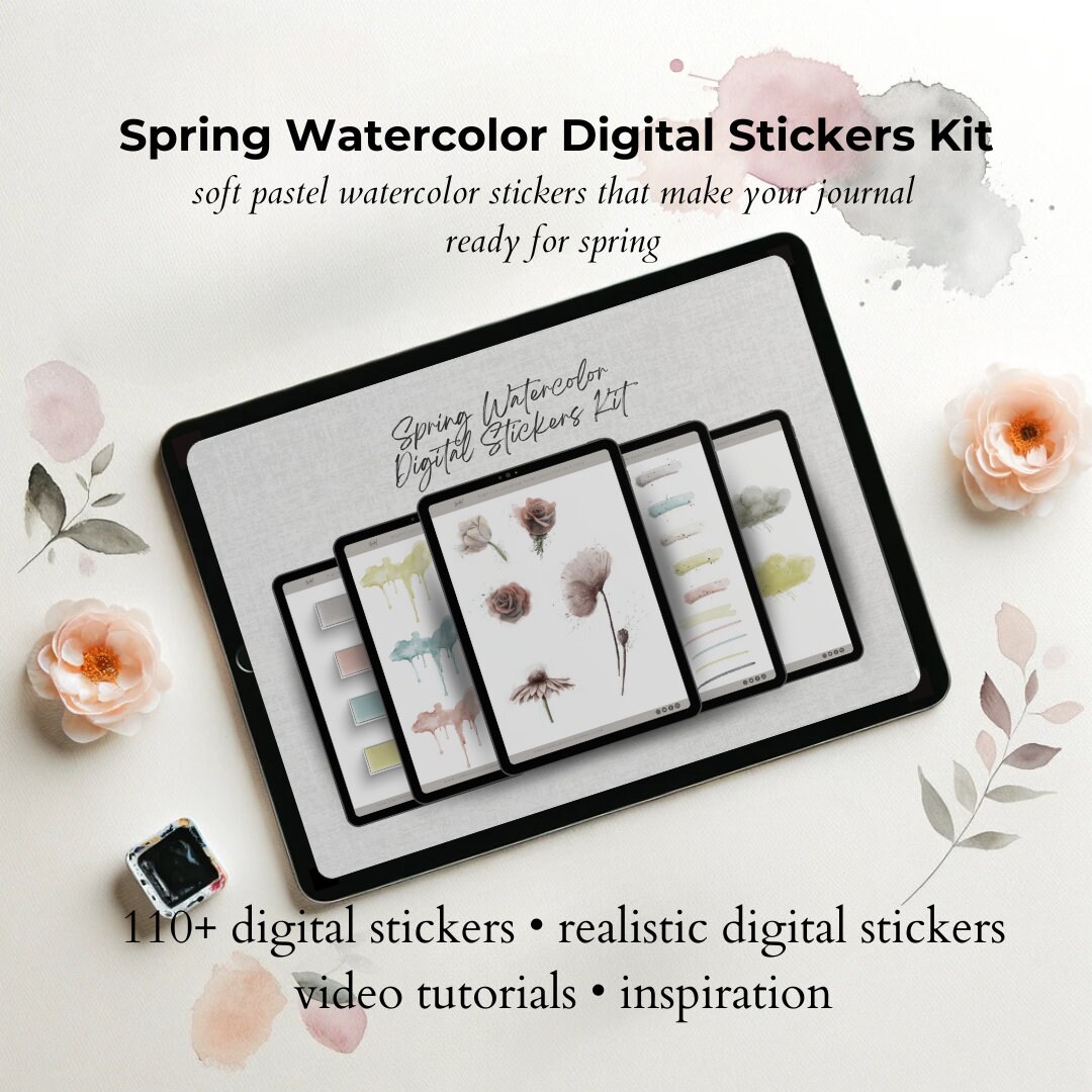 Watercolor Digital Stickers Flower Digital Stickers Digital - Etsy