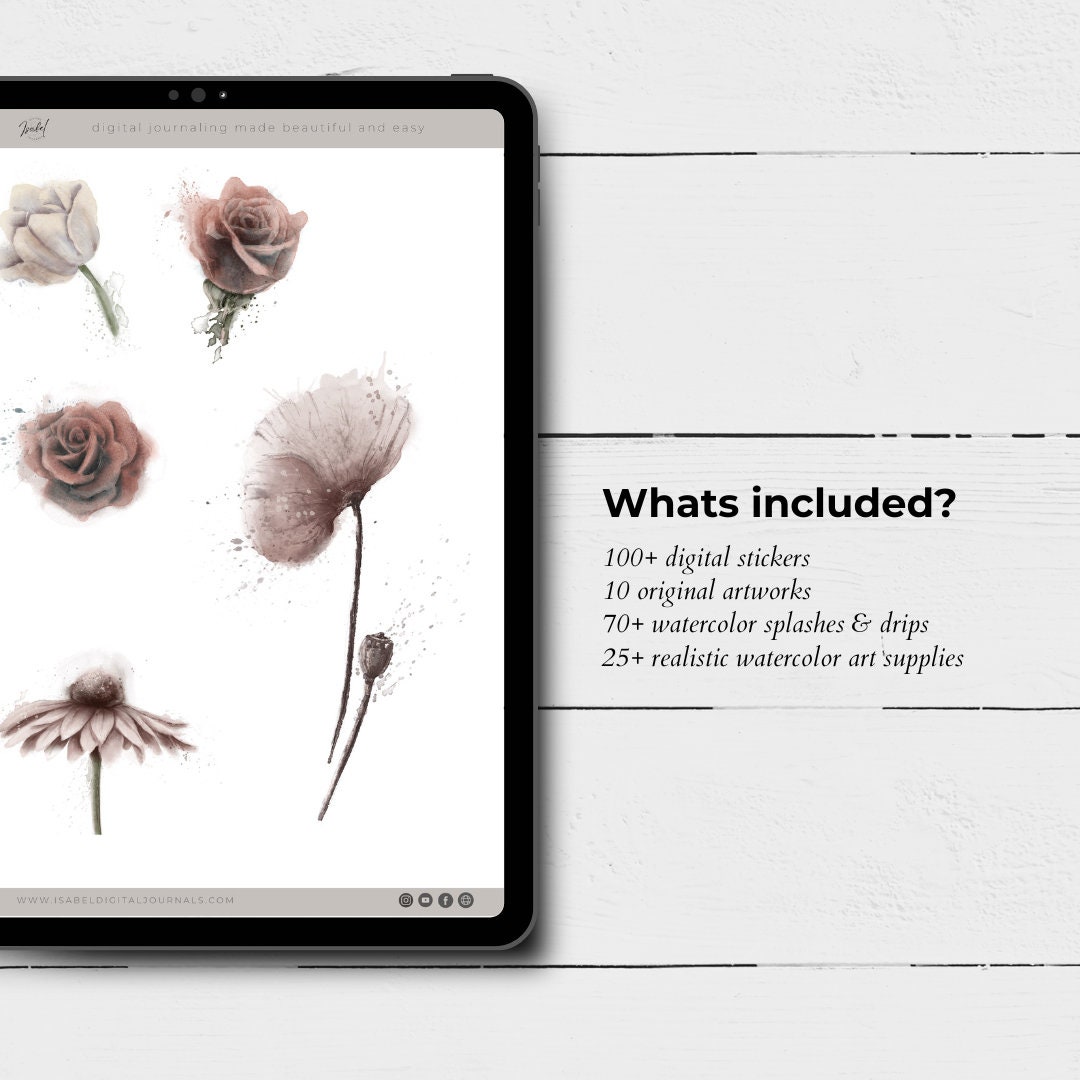 Watercolor Digital Stickers Flower Digital Stickers Digital - Etsy