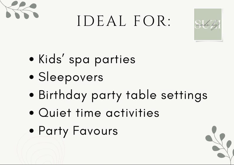 Spa Day Activity Placemat: Printable Kids' Party Game (digital Download ...