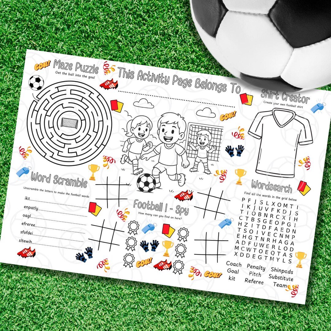 Personalised Football Activity Placemat – Kids Football Games – Custom ...