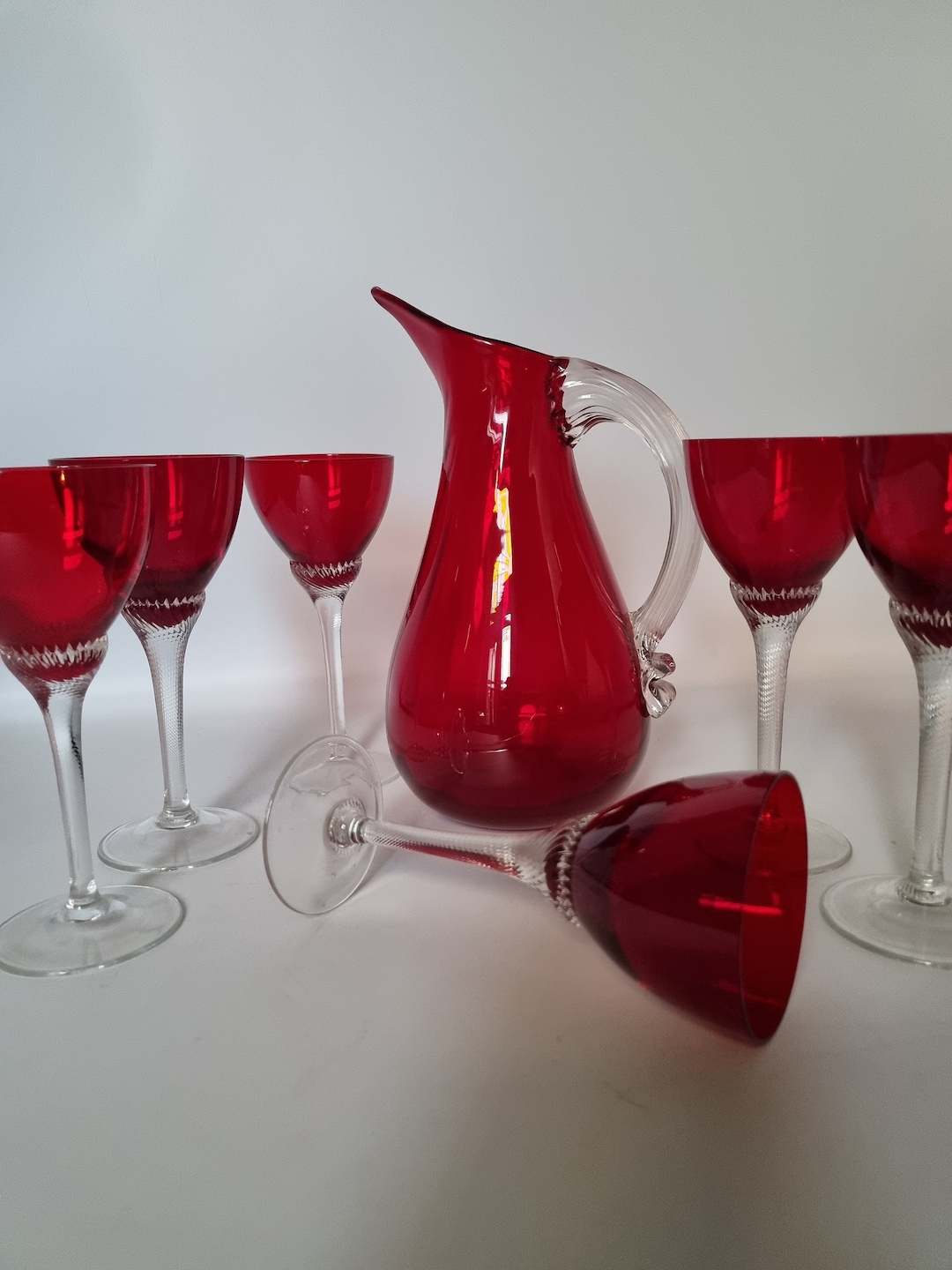 Whitefriars Ruby Red Glass Jug and 6 Goblets - Etsy