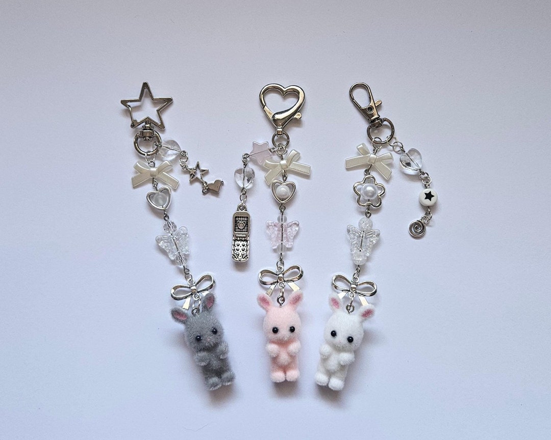 Coquette Bunny Charm Keychains - Etsy