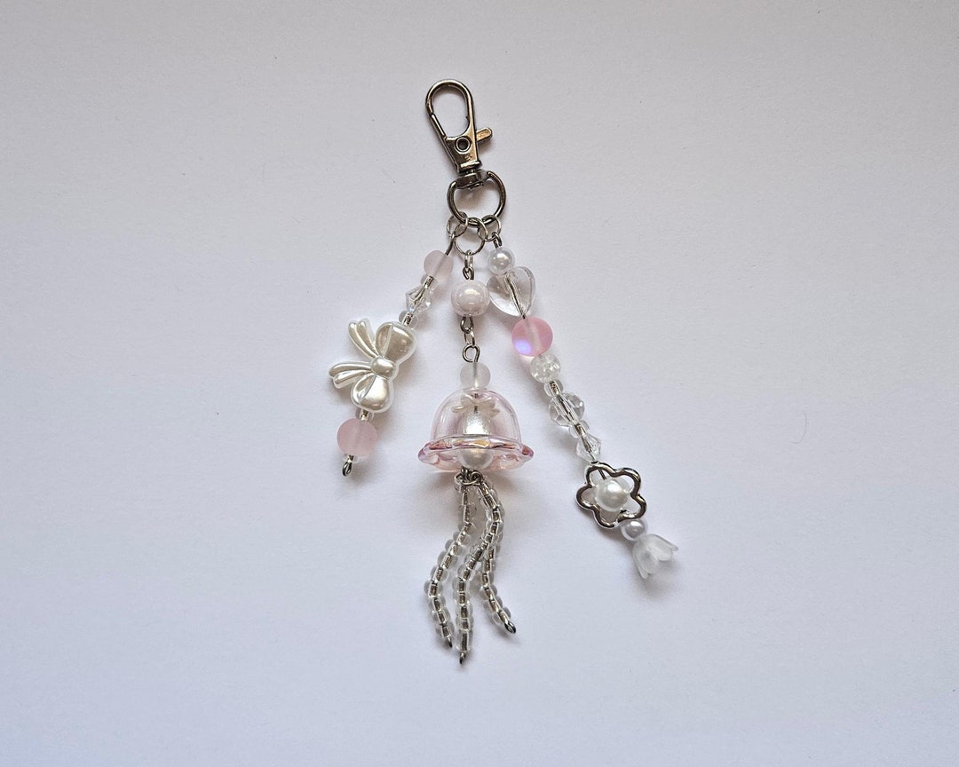 Coquette Pink Jellyfish Charm Keychain - Etsy
