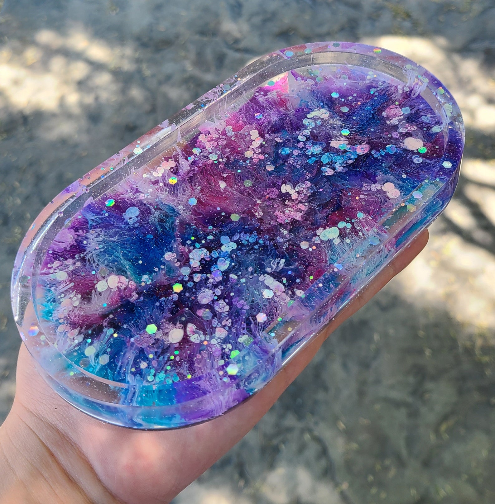 Galaxy resin tray with holo glitter | Etsy