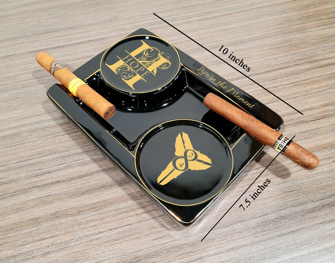 Personalized 2 Cigar Ceramic Ashtray, 2 Drink Coaster Whiskey Cup Glass ...