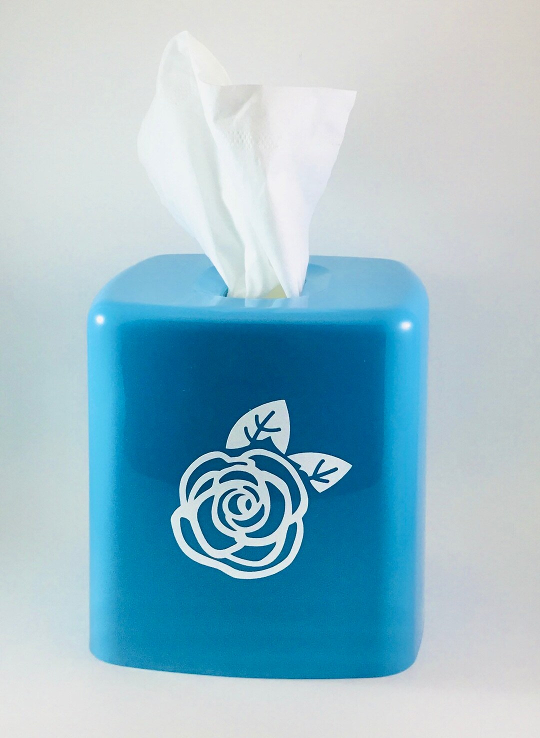 Teal Acrylic Tissue Cover Box With a Rose, Spring Tissue Box, Home ...
