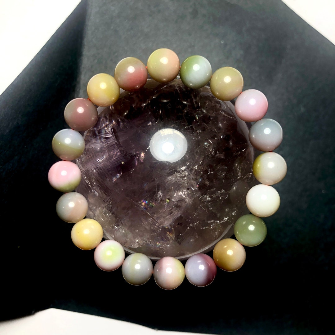 BRACELET UNIQUE Yanyuan Agate 9.5mm 25.5g Natural Undyed Glossy ...