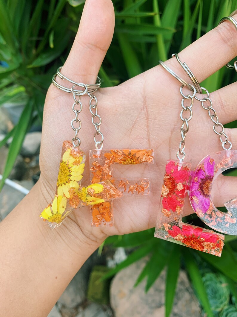 Rose Gold Letter Resin Keychain Resin Keychain Initial - Etsy