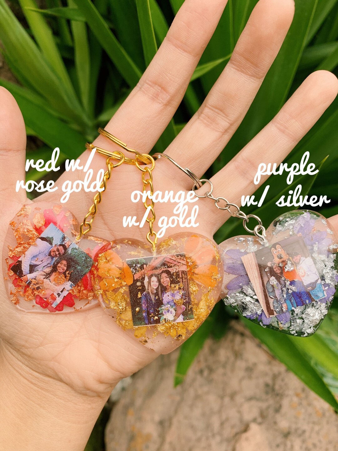 Resin Photo Keychain Heart Heart Keychain Photo Keychain Custom ...