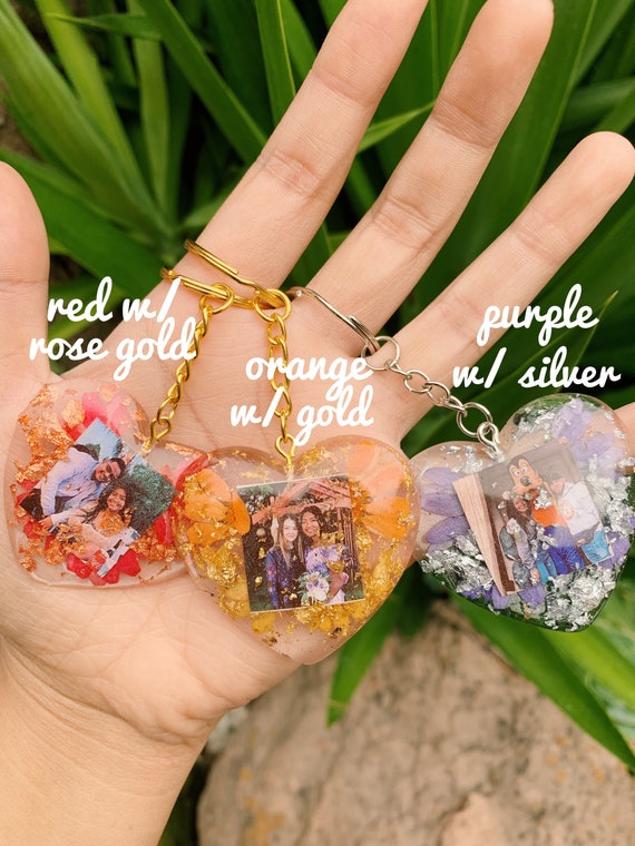 Resin Photo Keychain Heart Heart Keychain Photo Keychain | Etsy