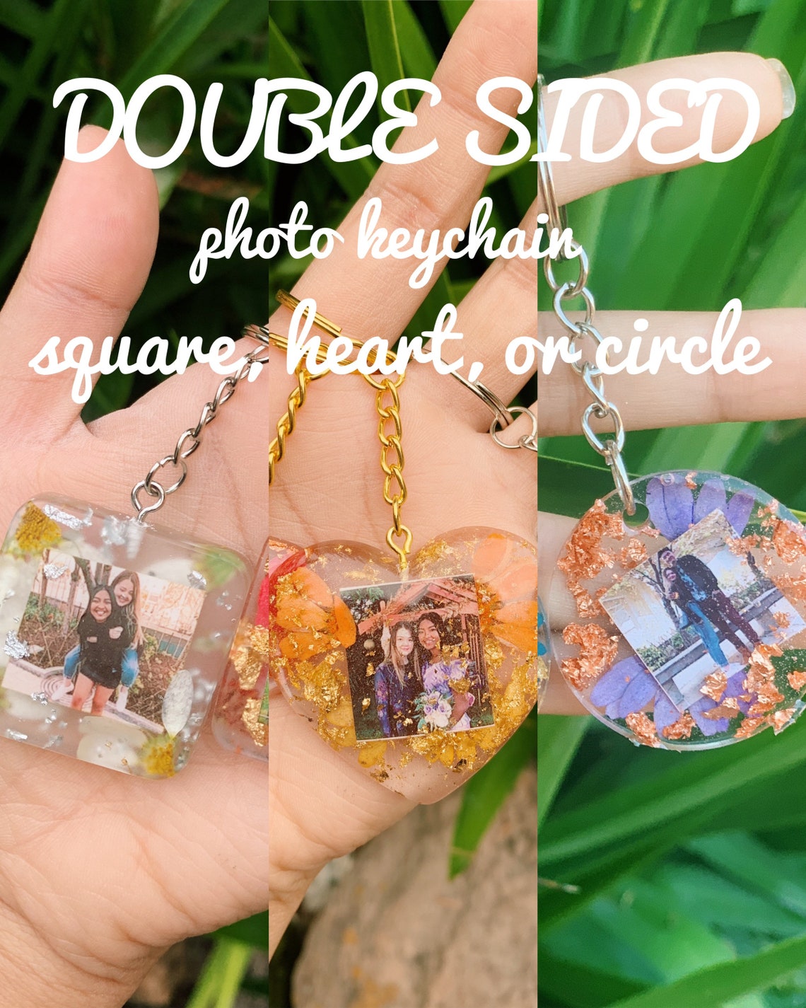 DOUBLE SIDED Resin Photo Keychain With Flowers Photo - Etsy