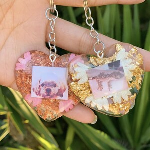 DOUBLE SIDED Resin Photo Keychain With Flowers | Photo Keychain | Resin ...