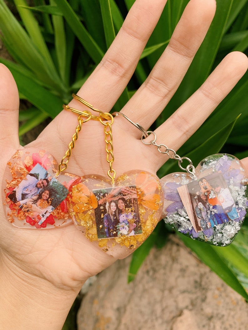 DOUBLE SIDED Resin Photo Keychain With Flowers Photo | Etsy UK