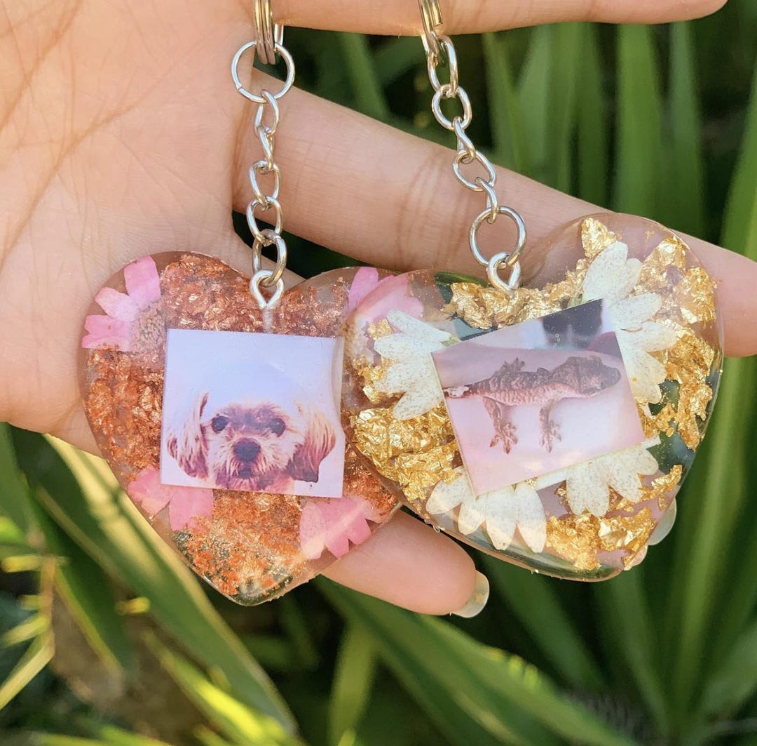 Resin Photo Keychain Heart Heart Keychain Photo Keychain Custom ...