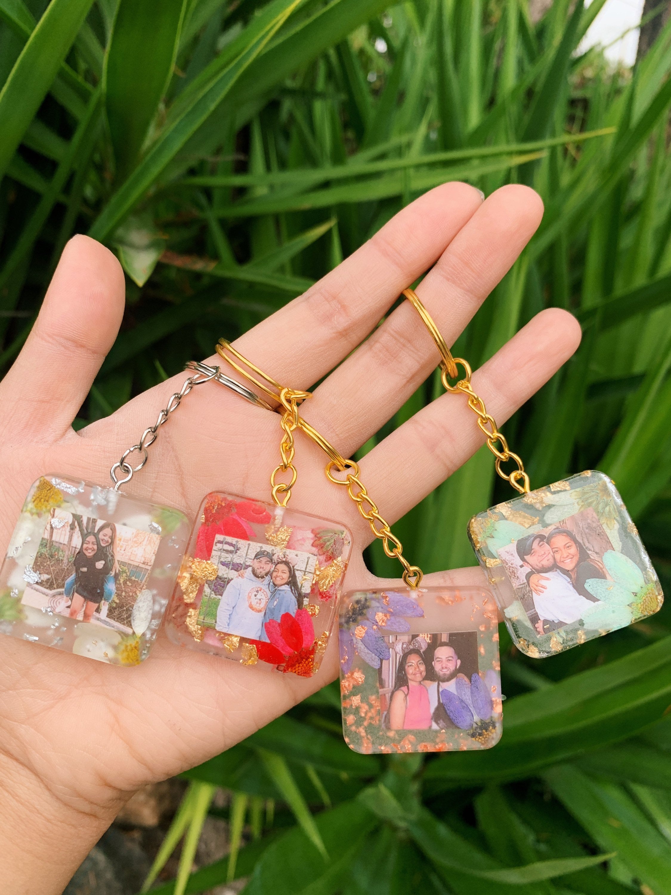 DOUBLE SIDED Resin Photo Keychain With Flowers Photo - Etsy