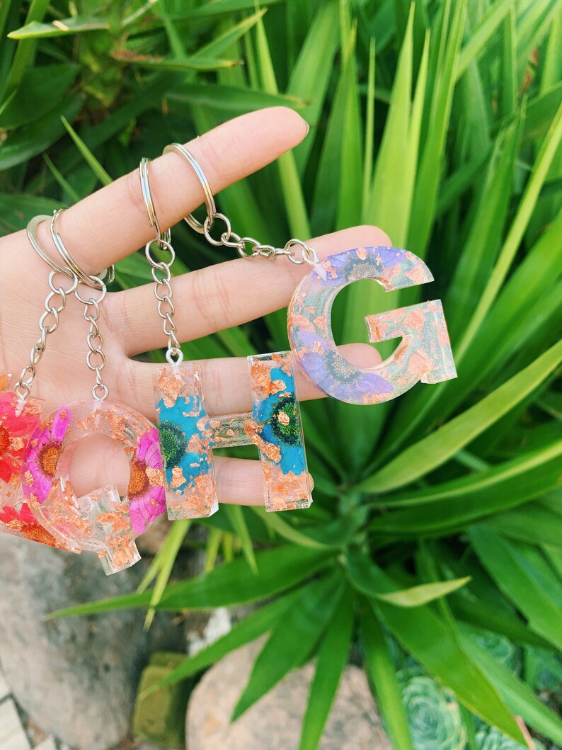 Rose Gold Letter Resin Keychain Resin Keychain Initial - Etsy