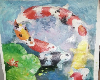 Koi Fish Painting Forming the Number 9 | Etsy