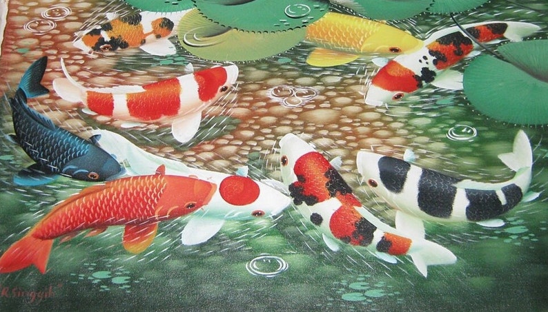 9 Koi Fish Painting With Beautiful and Harmonious Ponds and Rocks - Etsy