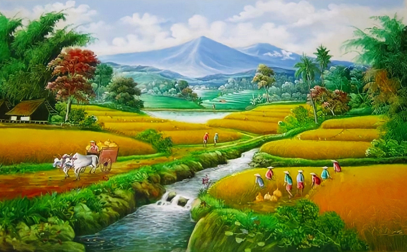 Landscape Painting With a Bountiful Rice Harvest the Bringer of ...