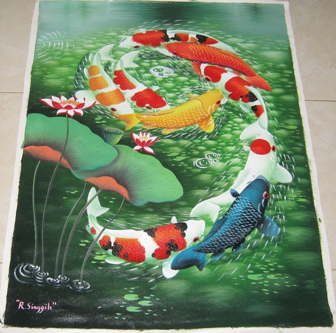 Koi Fish Painting Forming the Number 9 on a Fresh Green Background - Etsy
