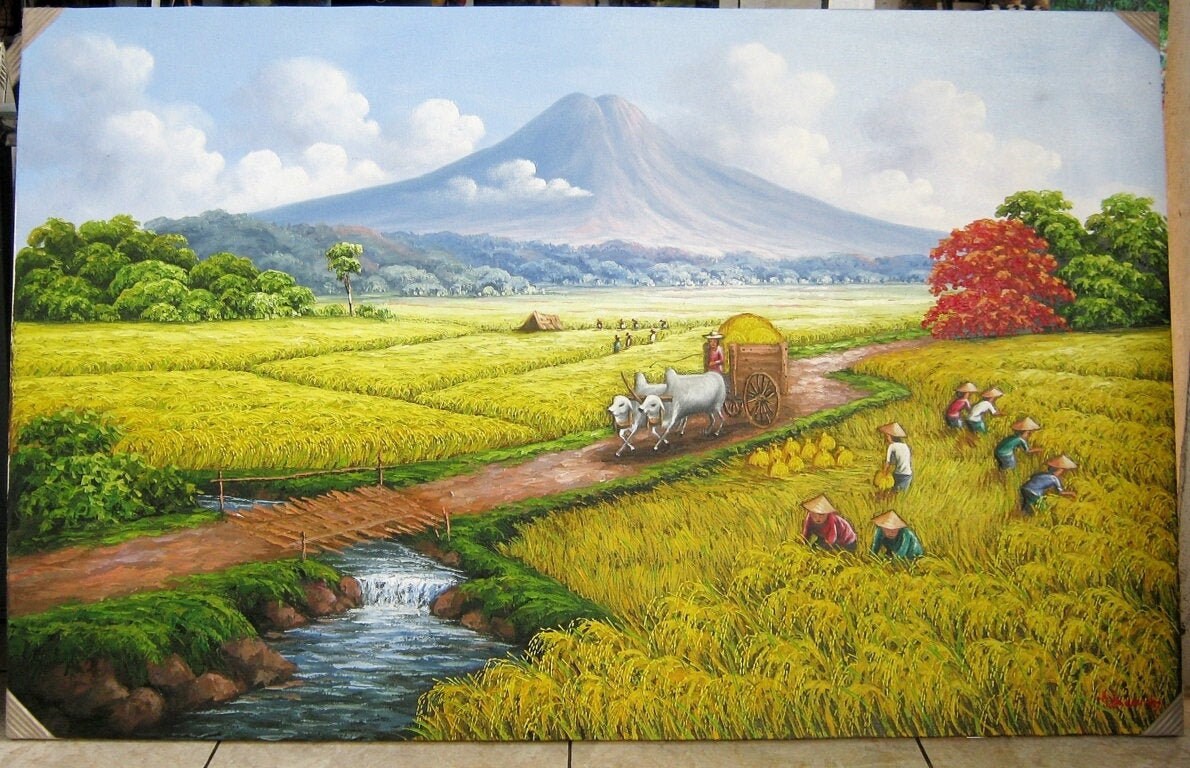 Painting Art & Collectibles Rice Harvest Painting With a Wide View And ...
