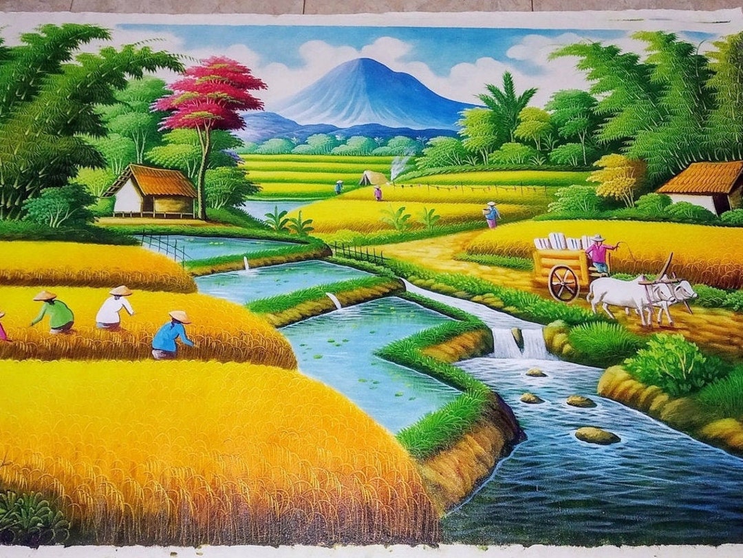 Rice Field Harvest Painting