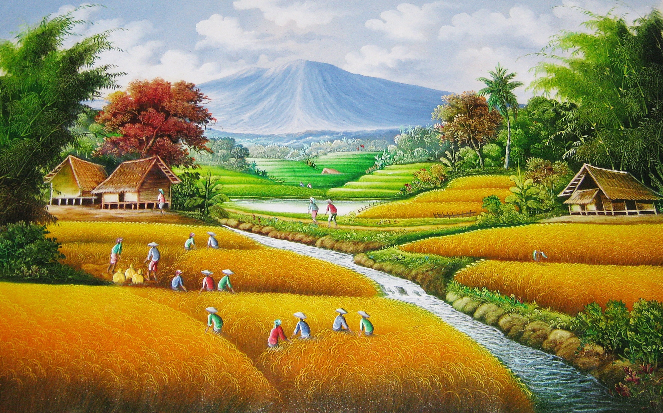 Prosperity and Harmony: A Feng Shui Painting of Rice Harvest - Etsy