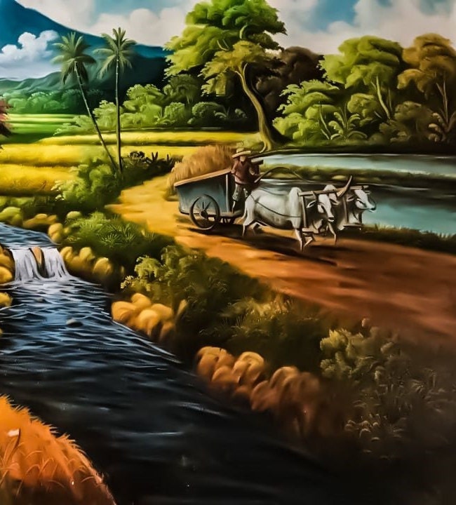 Painting of Beautiful and Charming Rice Harvest Scenery - Etsy