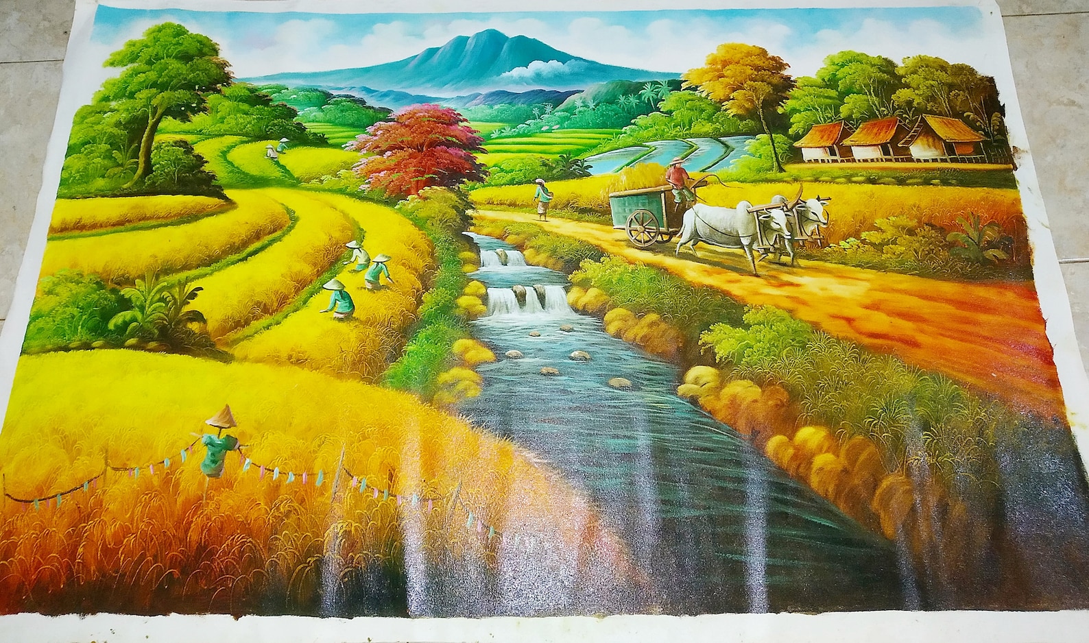 Painting of Rice Harvest Scenery With Very Beautiful Rice - Etsy