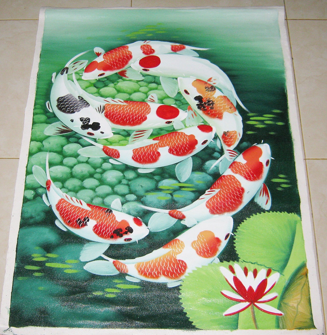9 Koi Fish Painting Forming the Number 9 fresh Green Nuance - Etsy