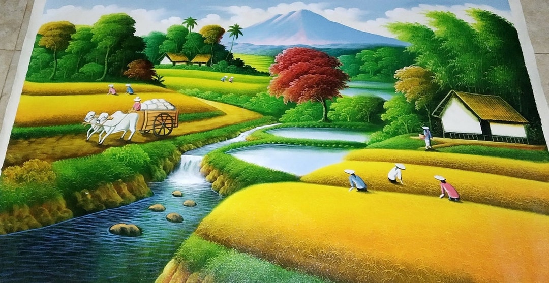 Beautiful and Artistic Rice Harvest Painting With Charming - Etsy