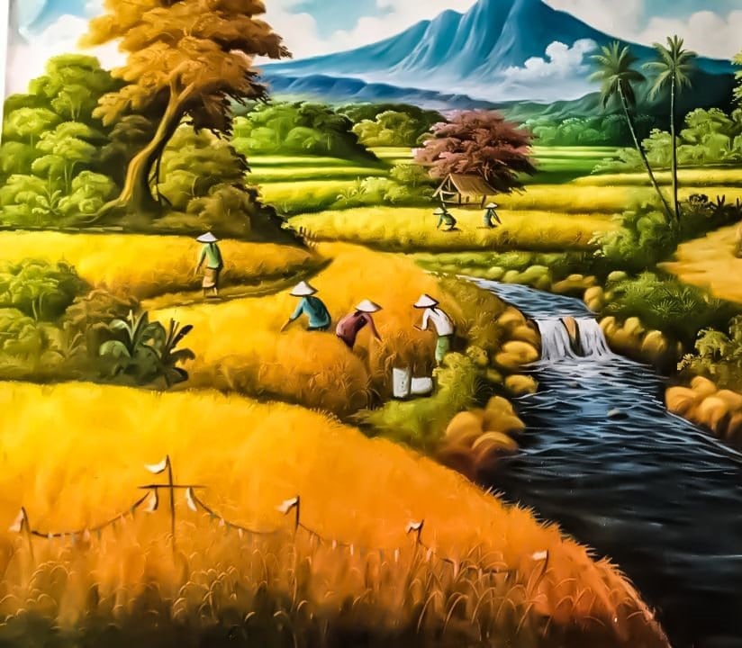 Painting of Beautiful and Charming Rice Harvest Scenery - Etsy