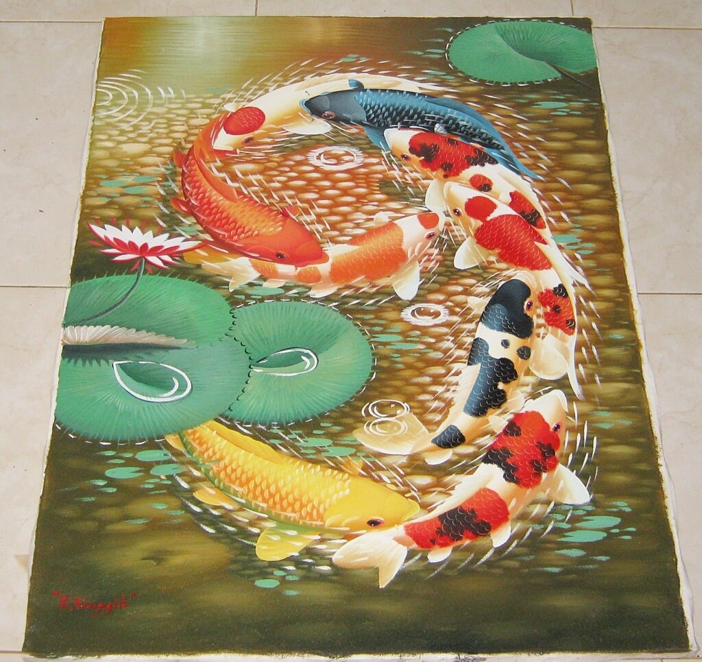 9 Koi Fish Painting Forming the Number 9 With Gold Background | Etsy