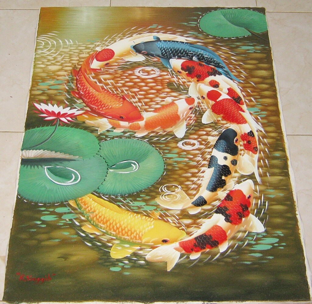 9 Koi Fish Painting Forming the Number 9 With Gold Background | Etsy