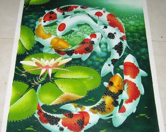9 Koi Fish Painting Forming the Number 9 in Shades of Red - Etsy