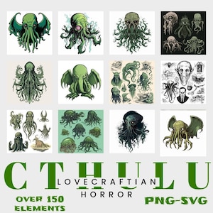 Cthulu Png Svg Bundle H.p. Lovecraft Clipart Cosmic Horror Junk Journal ...