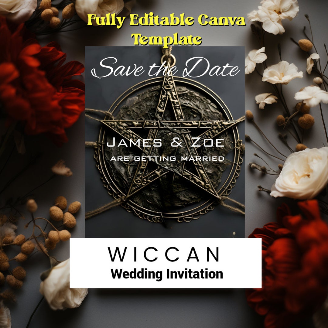 Wiccan Wedding Invitation Template, Pagan Pentagram Design (canva ...