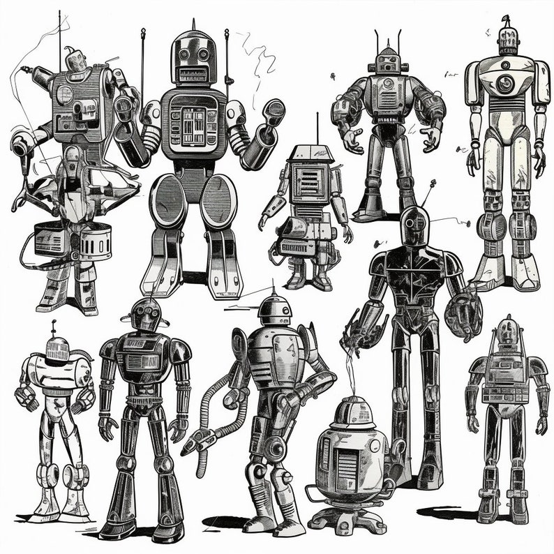 1950s Sci Fi PNG Bundle Robots Rayguys Ufos Rockets Vintage Retro ...