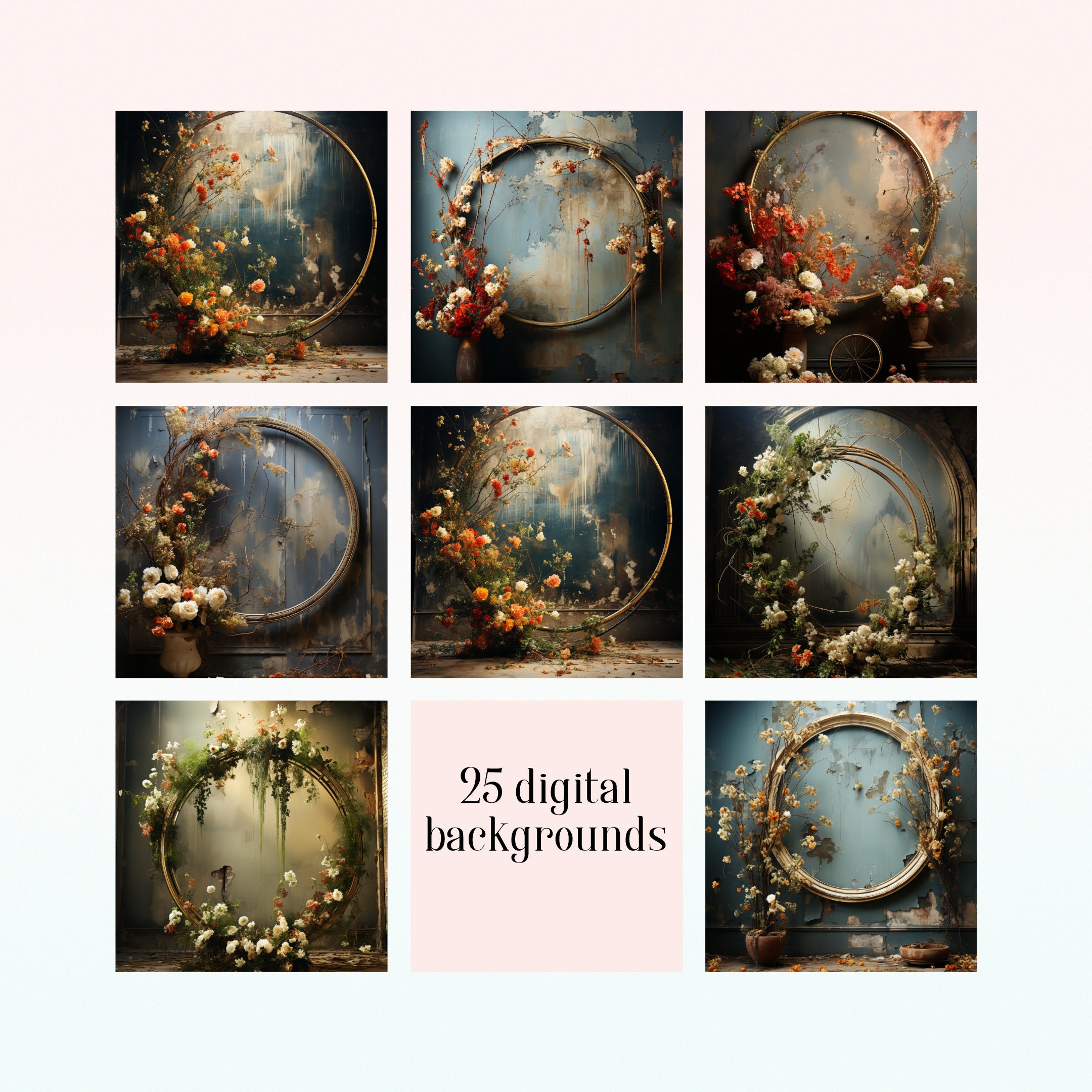 Floral Circle Overlays, Backdrop Overlays, Cottage Core, Art Portrait ...